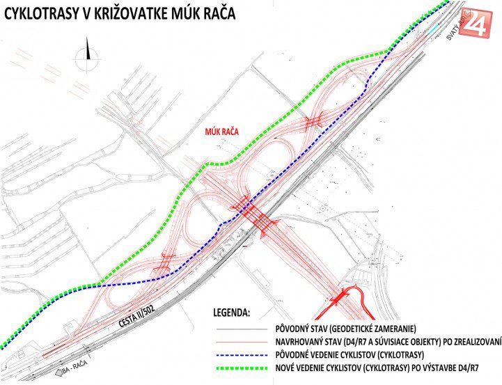 Prehľadné mapy cyklotrás - výstavba obchvatu D4R7